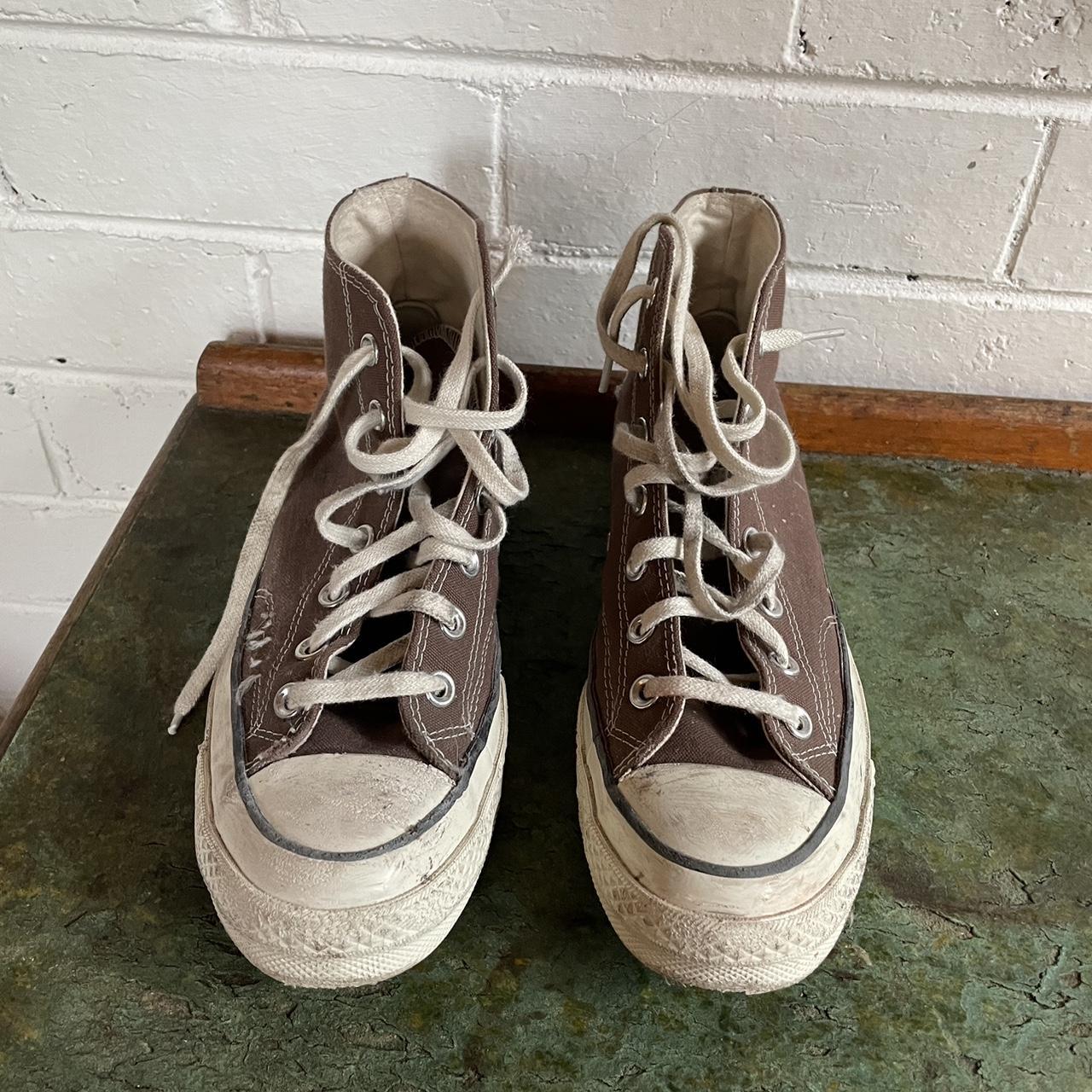 Brown high top converse Purposefully scuffed and one... - Depop
