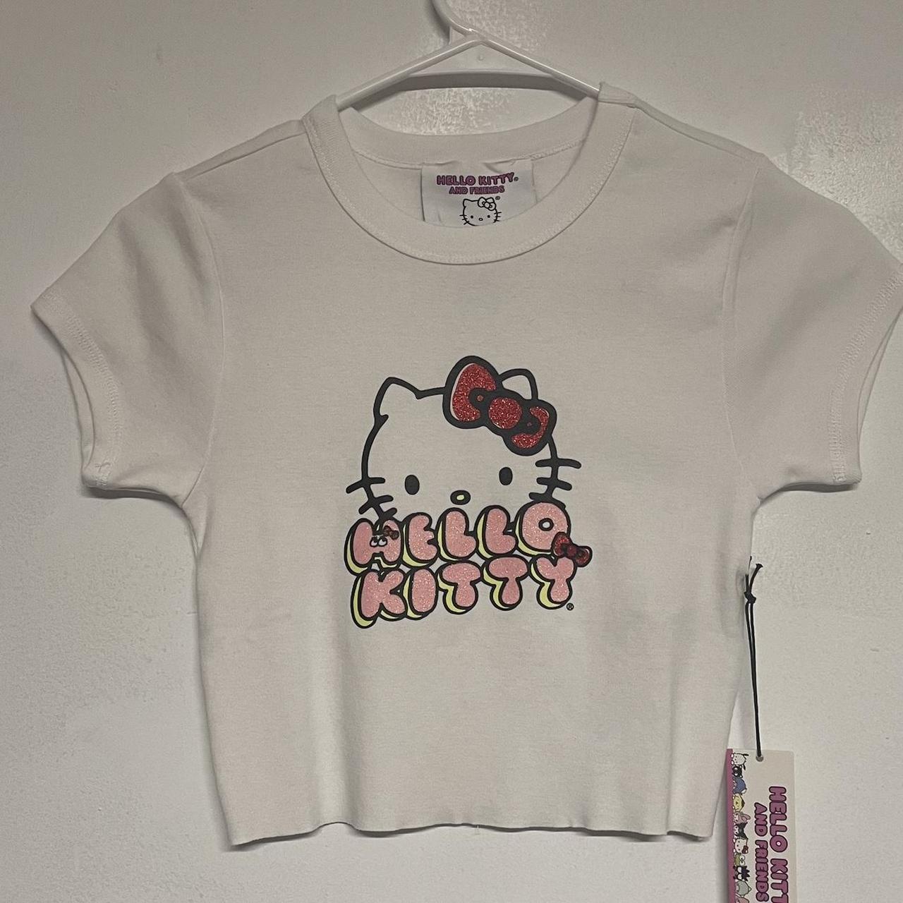 small white hello kitty crop top with pink and... | Depop
