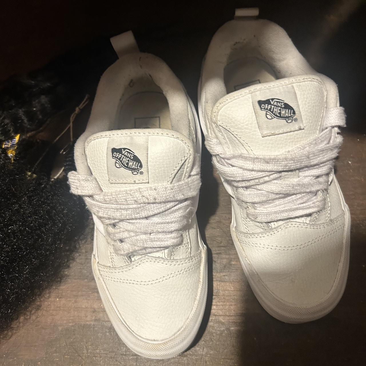 Knu skool vans all white with extra pink laces - Depop