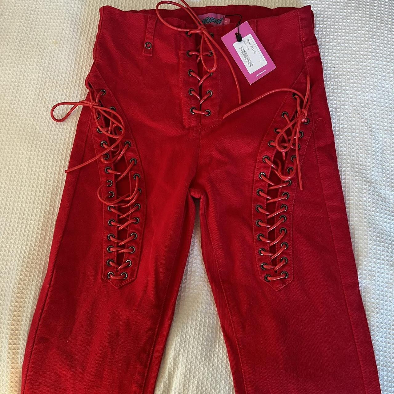 Edikted red lace up details jeans. So sexy but not... - Depop