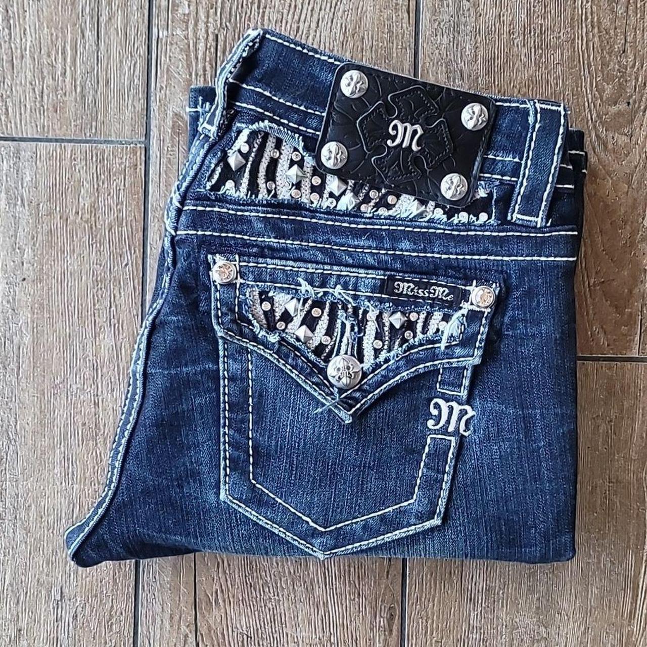 Glitz and shine in these dark wash boot cut jeans,... - Depop