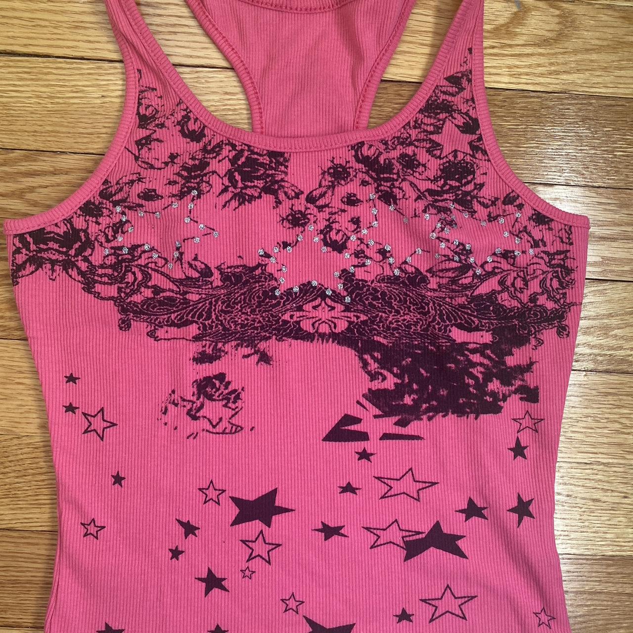 Pink and black starry tank top, very y2k/bling... - Depop