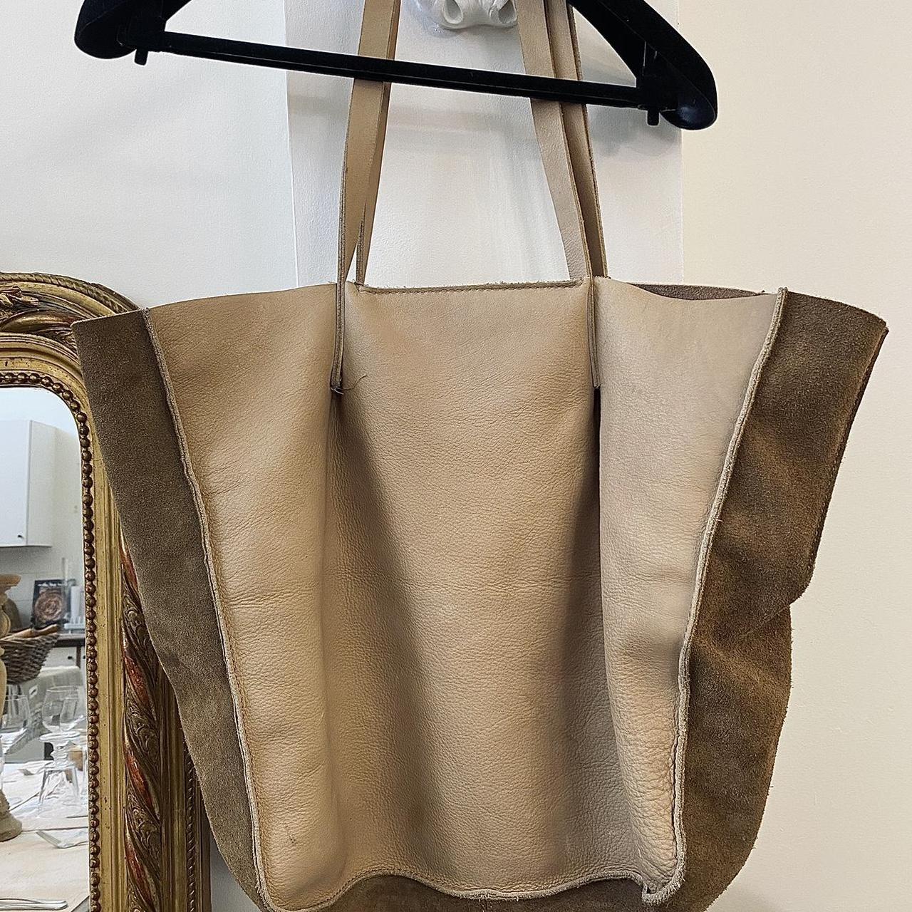 Tan and brown leather tote bag Morrison inside zip... - Depop