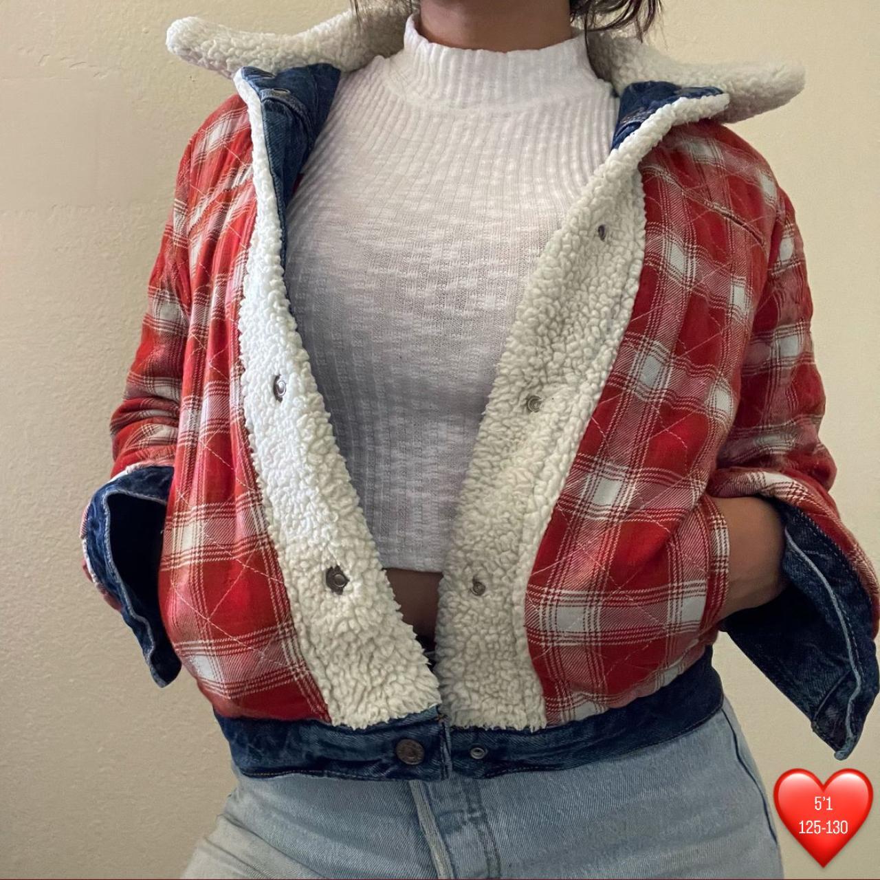 Levis Reversible Plaid Denim Jacket reference on... - Depop