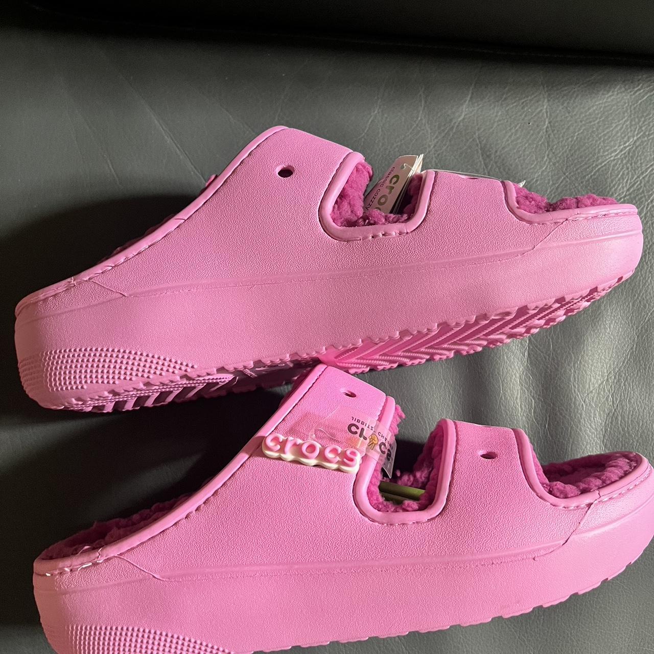 Brand New Pink Crocs Classic Cozzy Sandals Size 9... - Depop