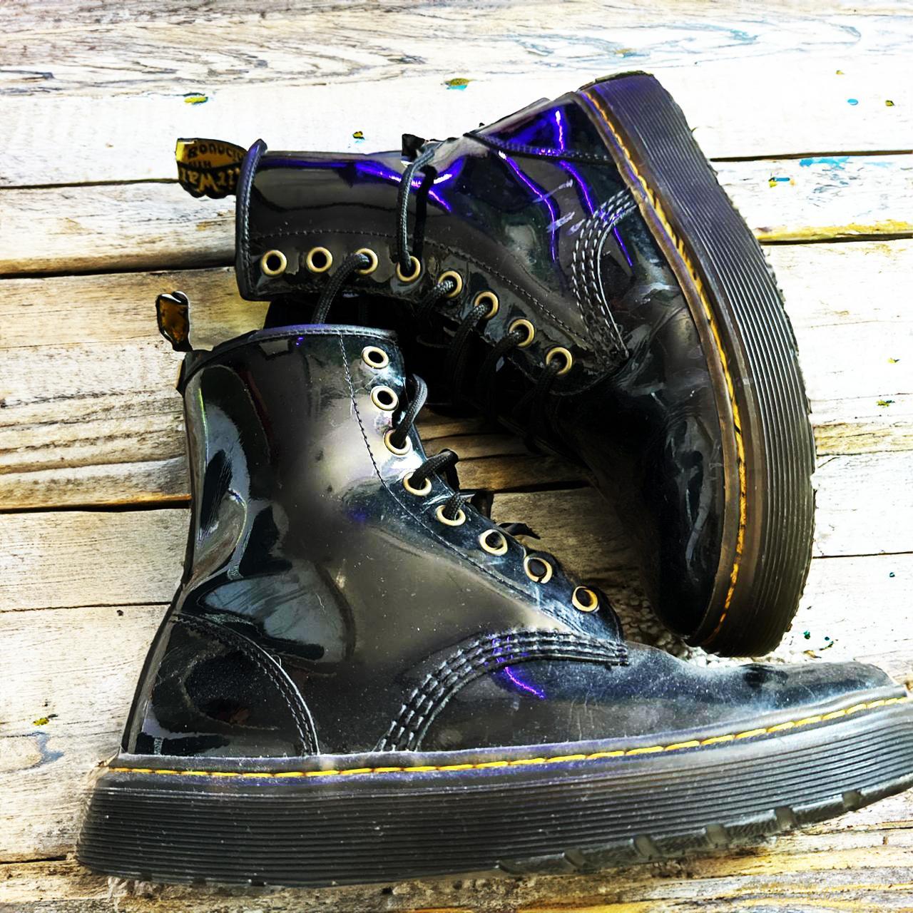 Dr martens bouncing souls shiny black combat boots... - Depop