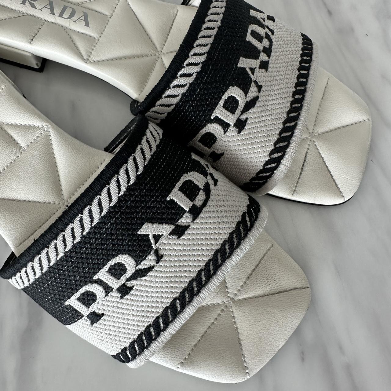 Prada slides, white and navy colour, authentic,... - Depop