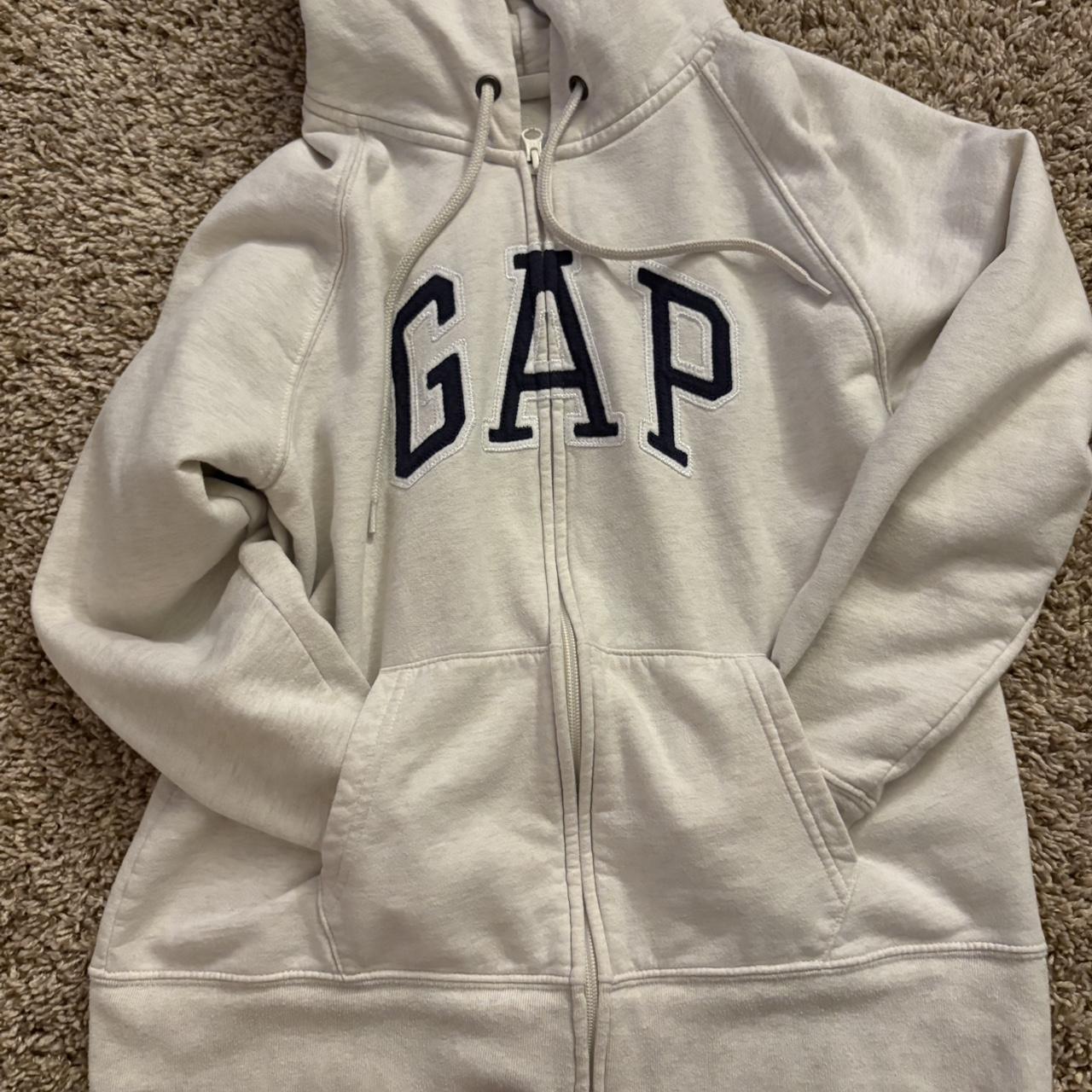 Grey Gap hoodie with navy blue accents #casual #gap... - Depop