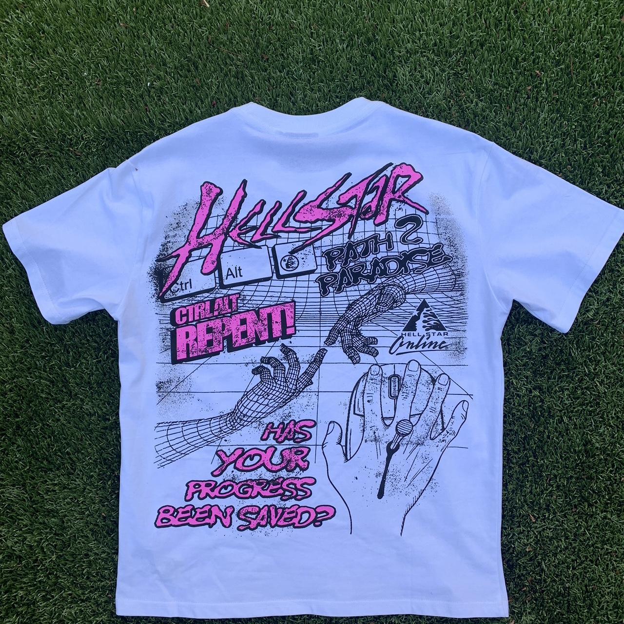 Hellstar graphic tee, multi-coloured, white base... | Depop