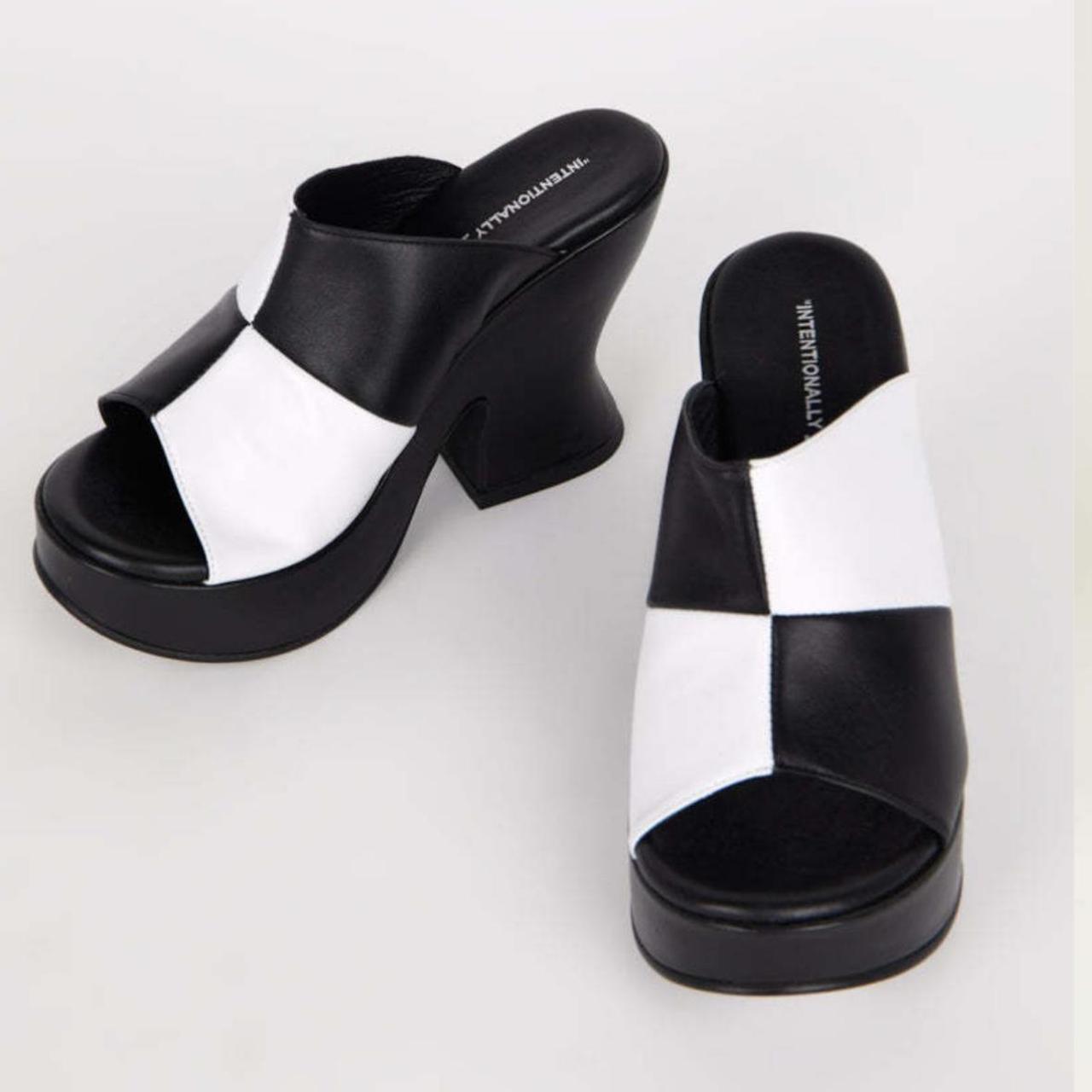 Black and white checkerboard platform sandals... | Depop