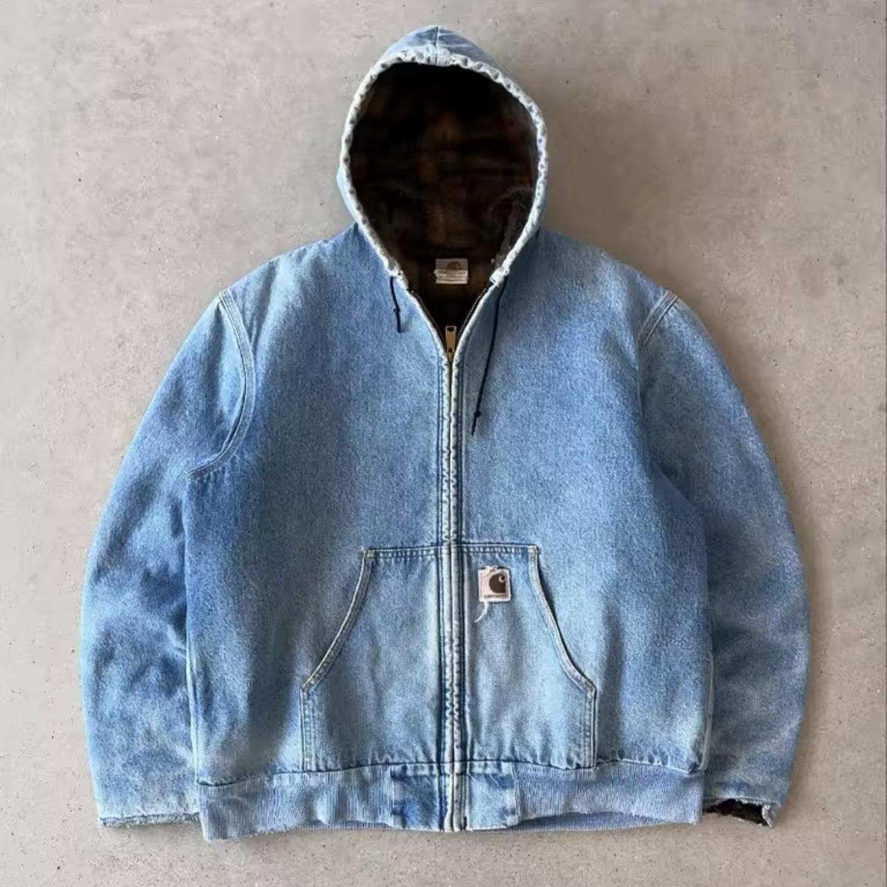 Blue Carhartt Sherpa lined jacket - Depop