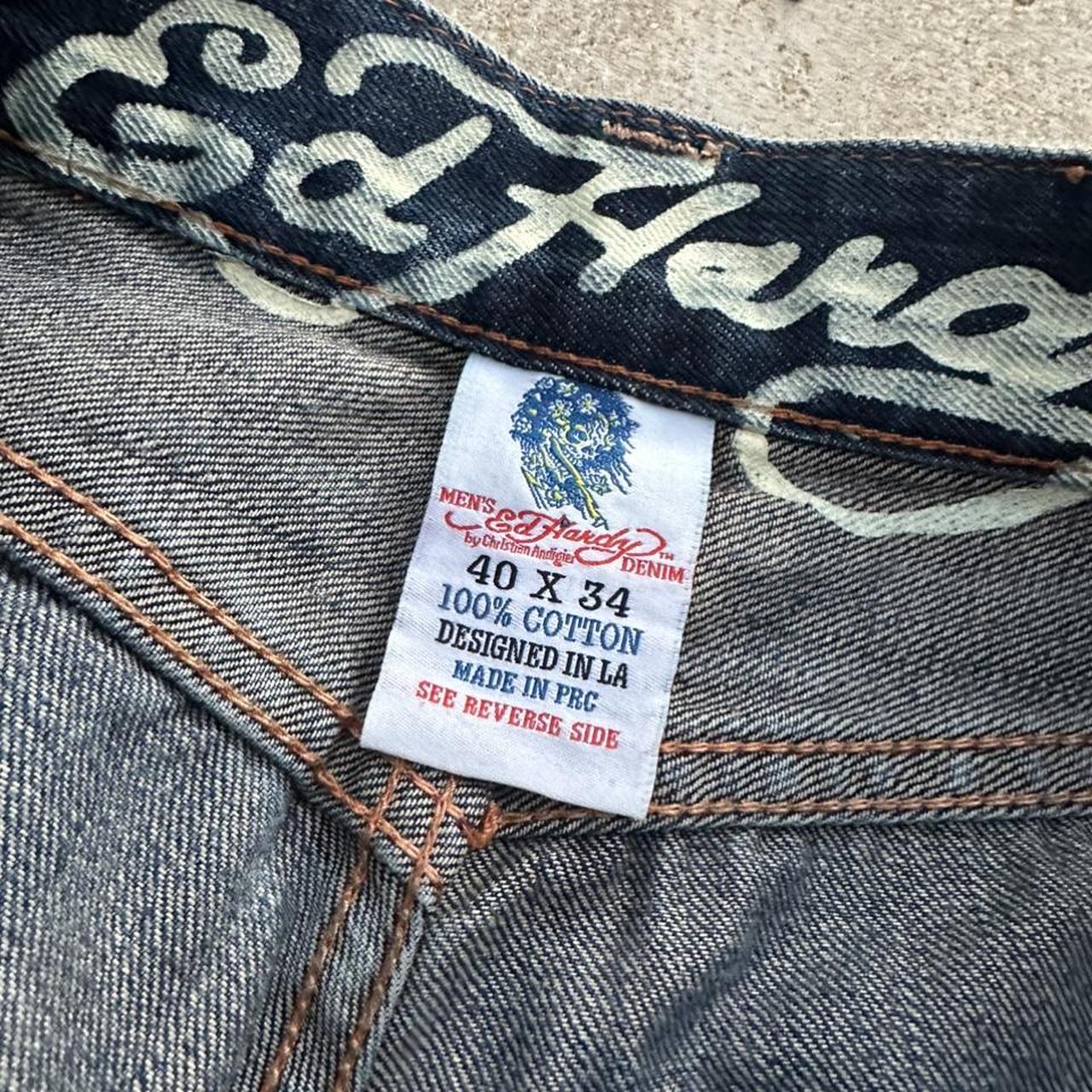 Vintage ED HARDY DRAGON DENIM JEANS 2008 size 40/34... - Depop