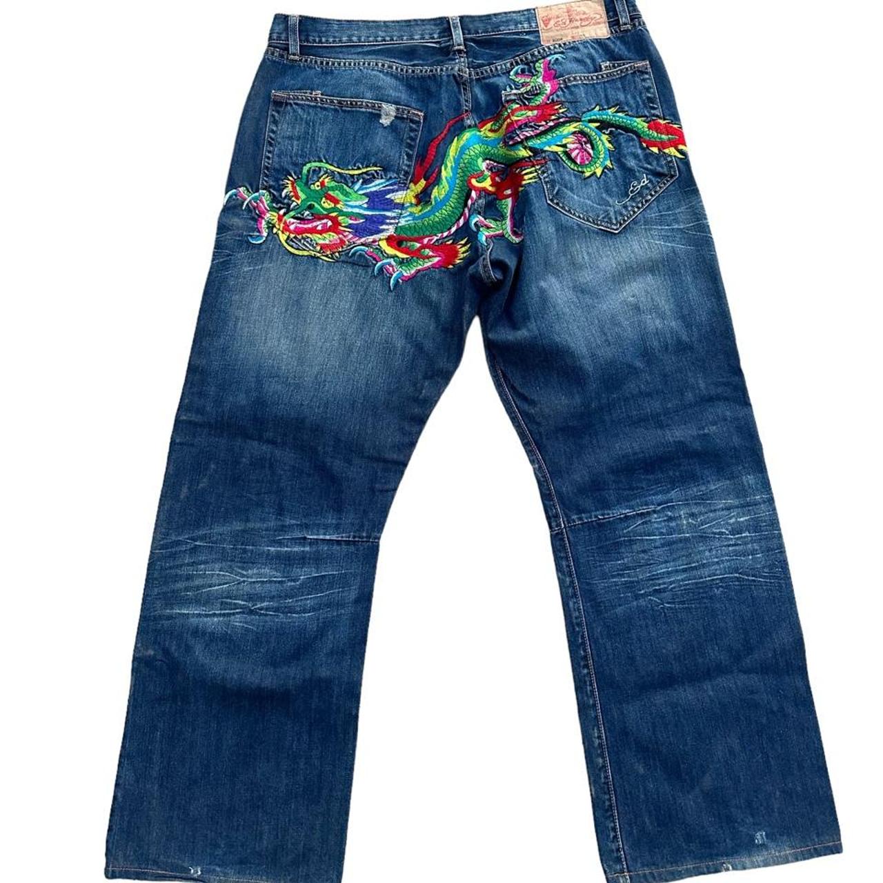 Vintage ED HARDY DRAGON DENIM JEANS 2008 size 40/34... - Depop