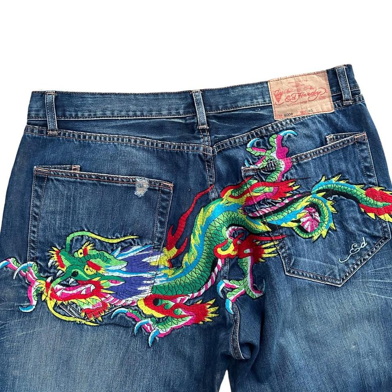 Vintage ED HARDY DRAGON DENIM JEANS 2008 size 40/34... - Depop