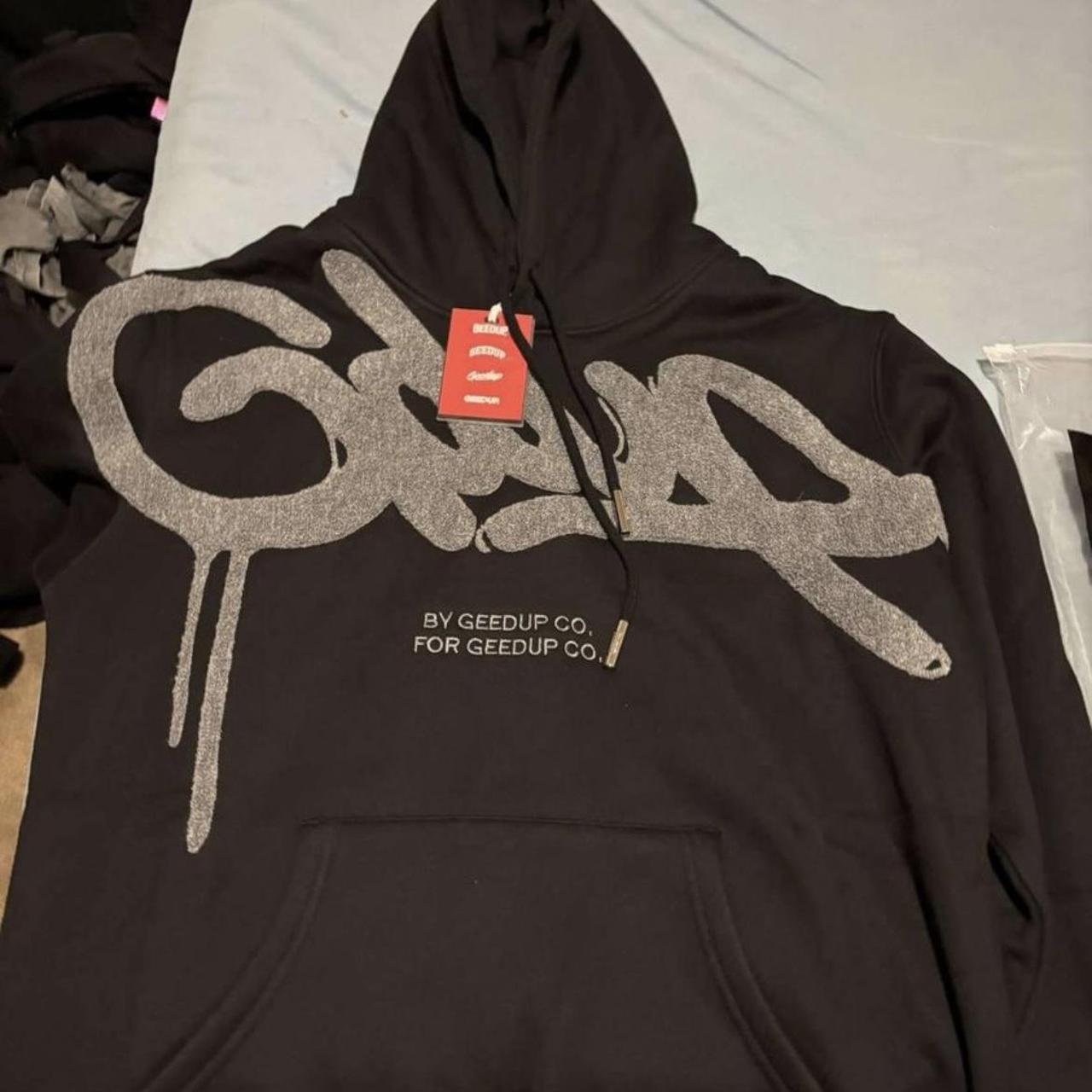 Black and Grey Geedup Hoodie Selling as too big for... - Depop