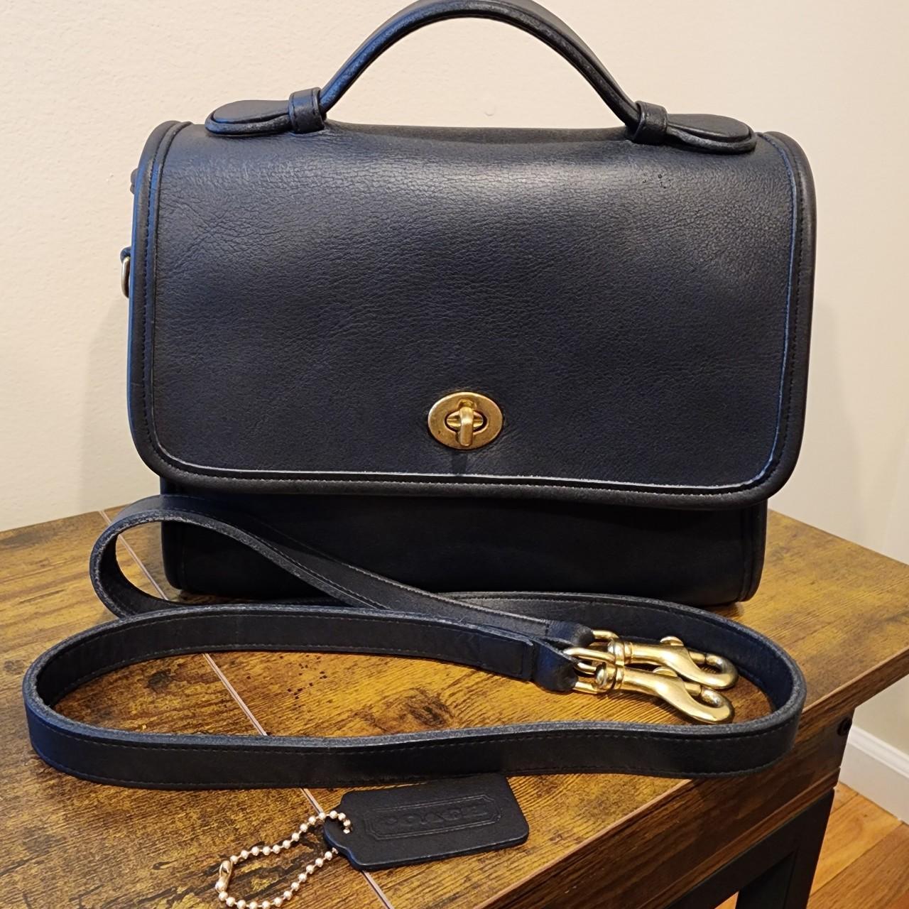 Vintage Coach Court Bag Navy/Brass hardware - Depop