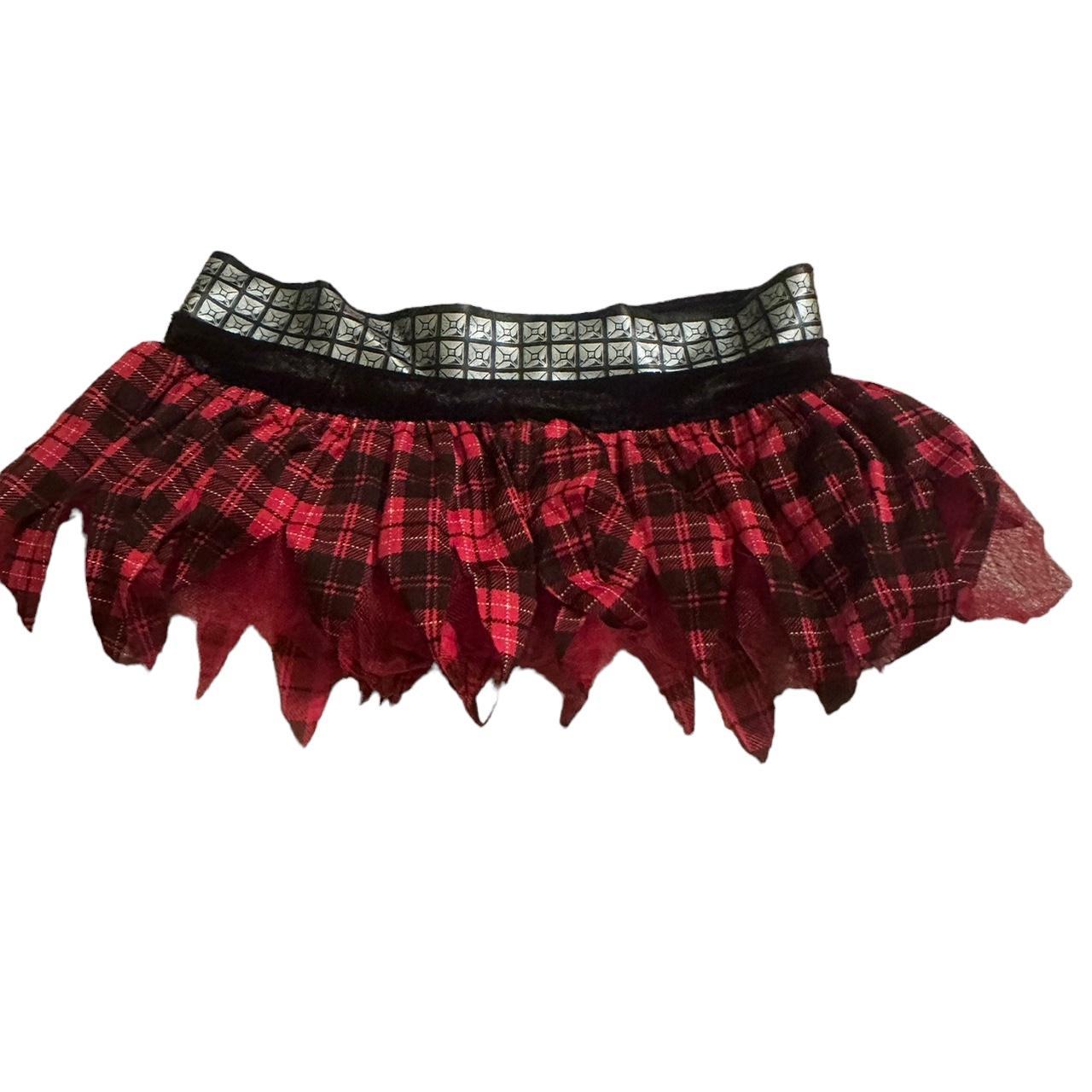 Red and black plaid micro mini skirt zombie studded... - Depop