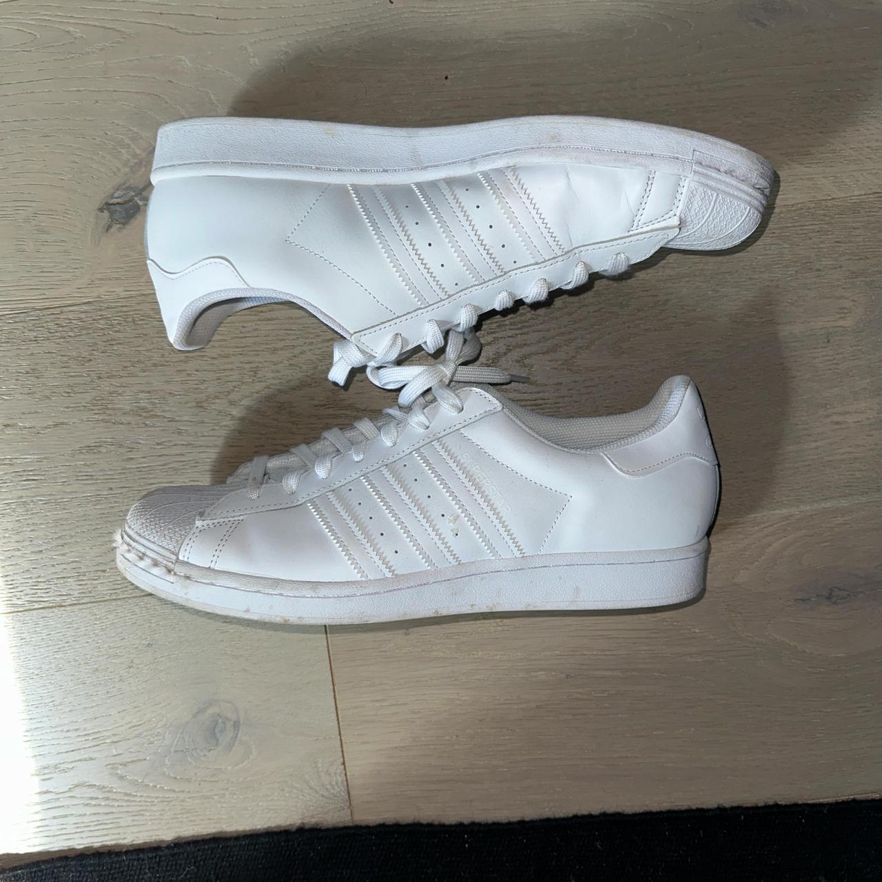 ADIDAS ALL WHITE SHELL TOE WORN TWICE SIZE 12... - Depop