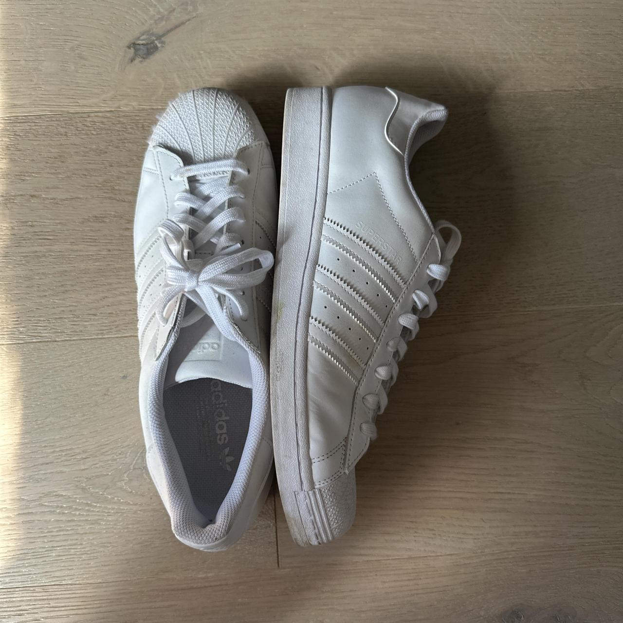 ADIDAS ALL WHITE SHELL TOE WORN TWICE SIZE 12... - Depop