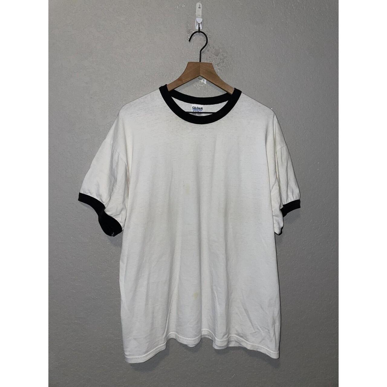 2000s Gildan White Blank Ringer Shirt Short Sleeve... - Depop