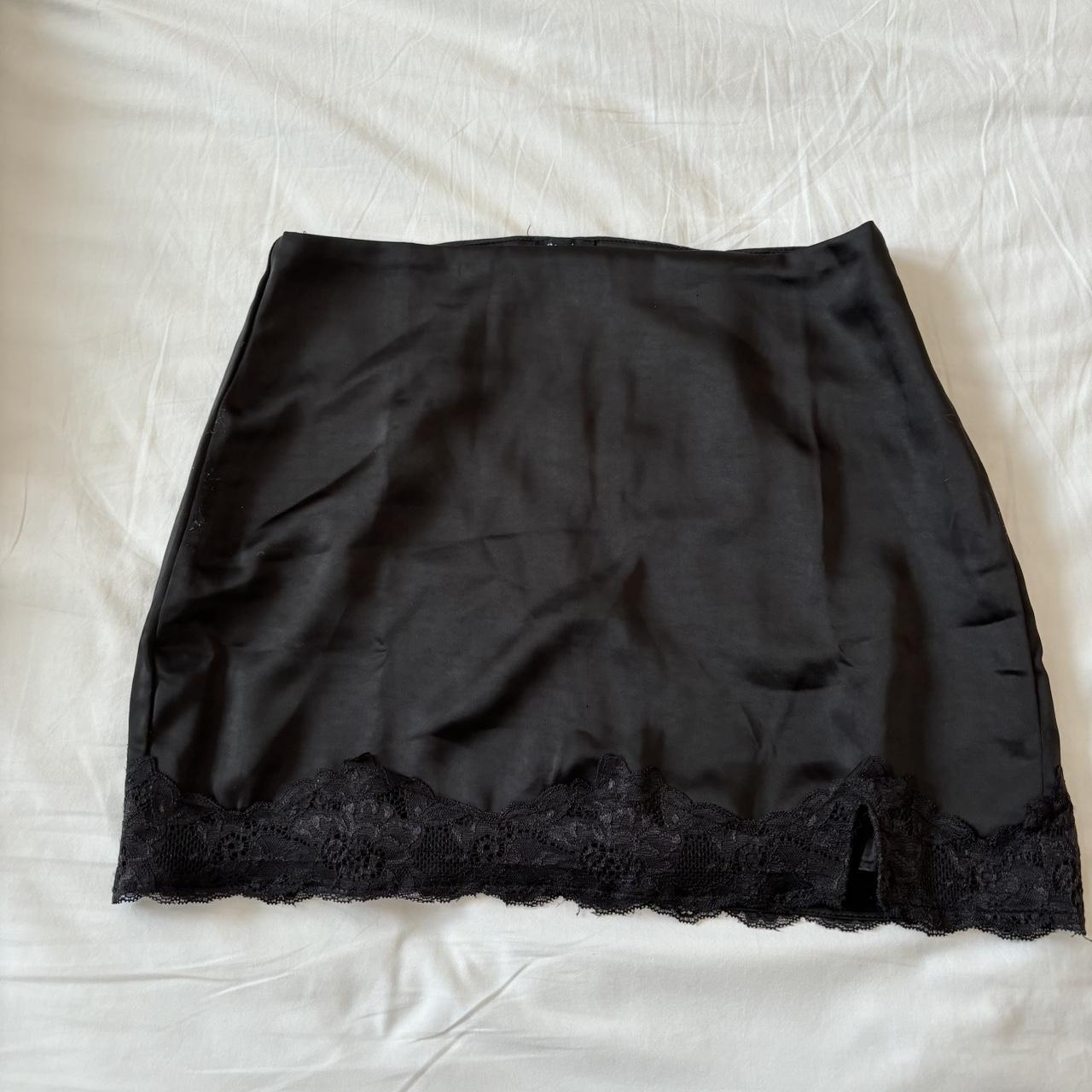 Beverley And Beck Black Satin Mini Skirt With Lace Depop