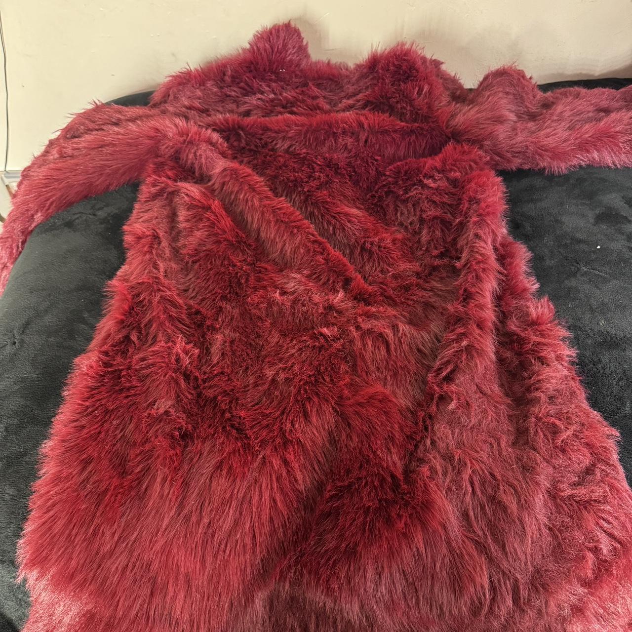 Burgundy fur coat - Depop