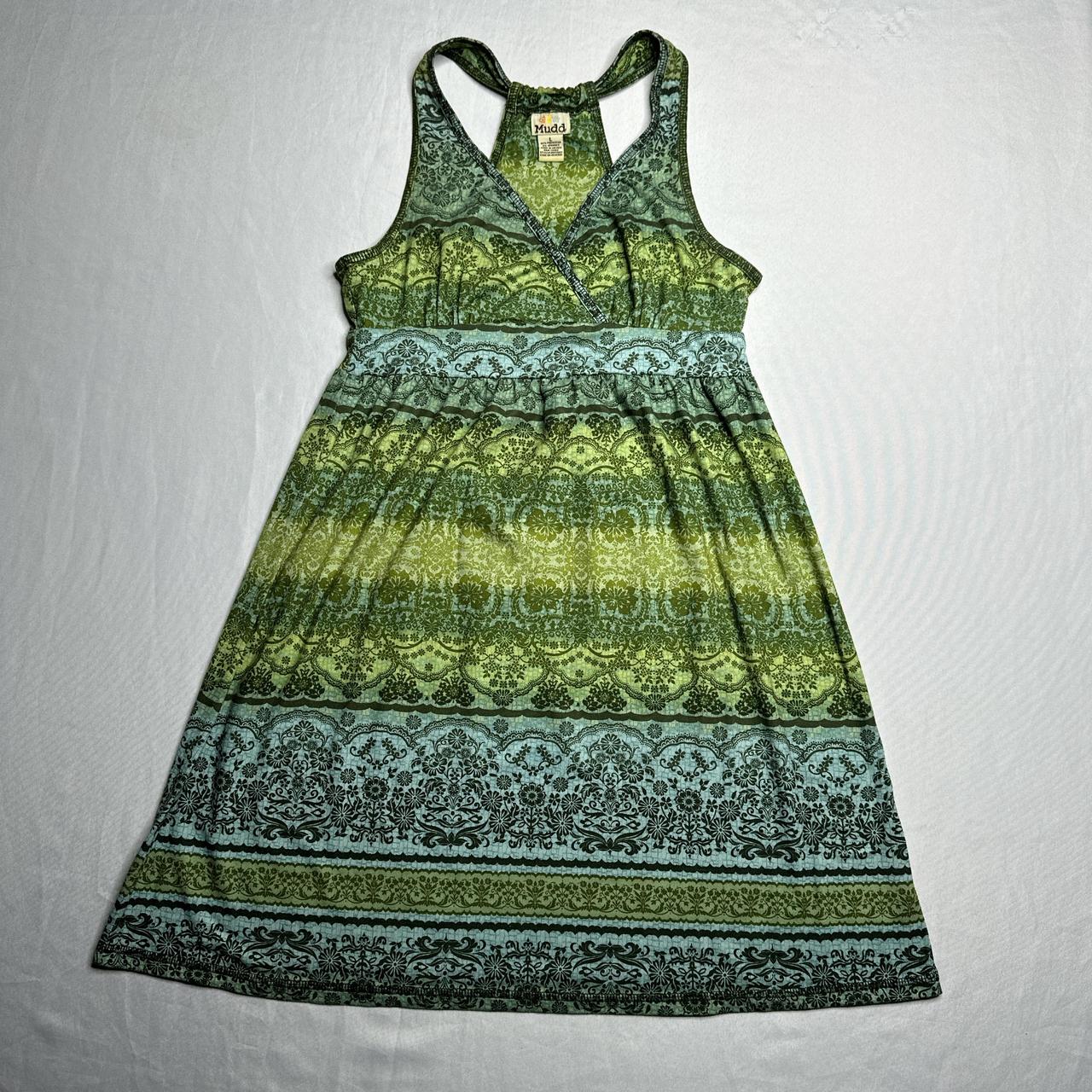 Mudd Green & blue boho midi dress w/a relaxed fit... - Depop