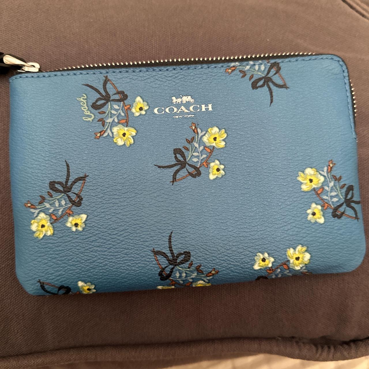 Coach Turquoise Handbag with Floral Design - Depop