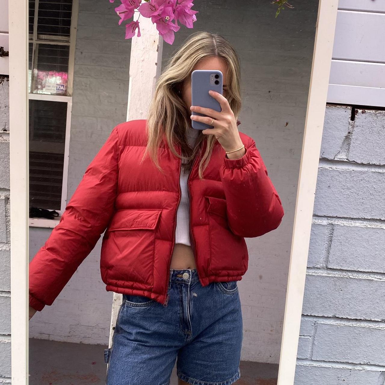 Uniqlo Red Down Puffer Jacket Reversible - Depop