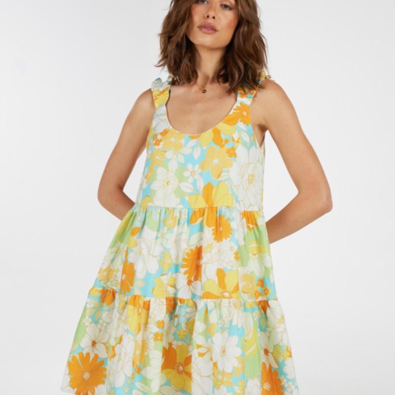 Aere ruffled sleeve linen mini dress Size 8 Good... | Depop