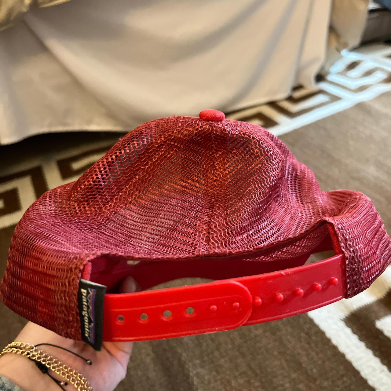 Patagonia Red Trucker Hat Mountain Emblem, Slightly... - Depop