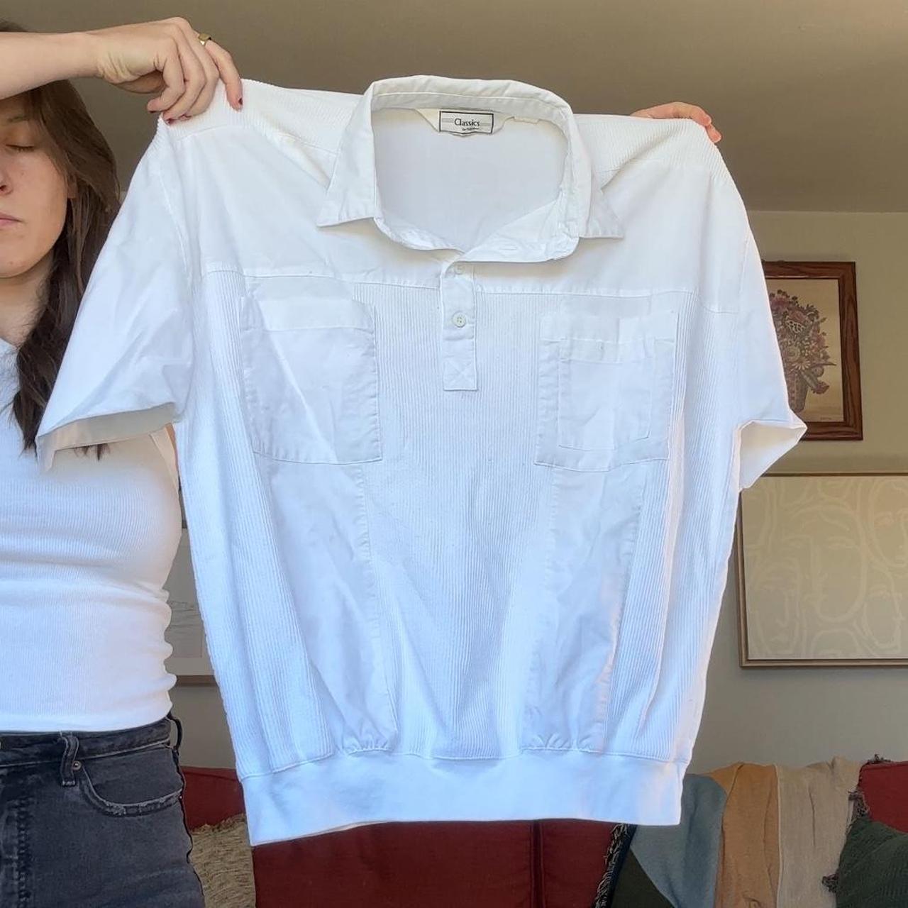 White vintage men's quarter button up polo... - Depop