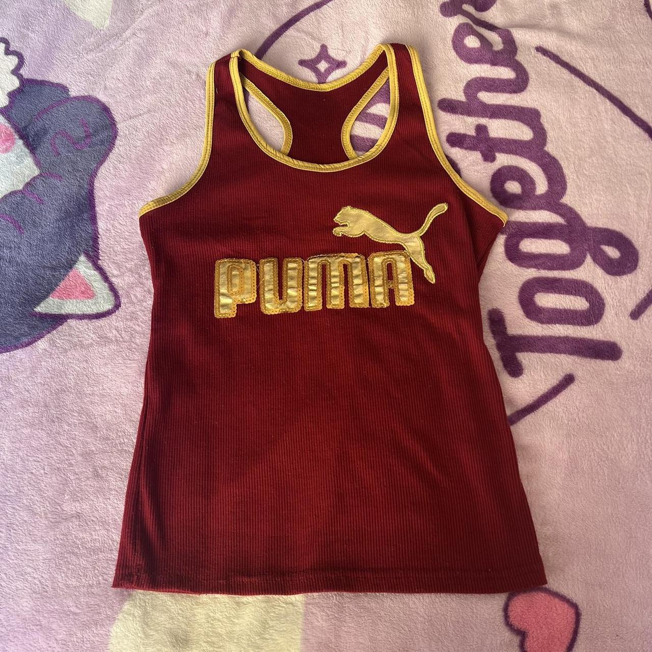 Y2k early 2000’s burgundy and gold ribbed Puma tank.... - Depop