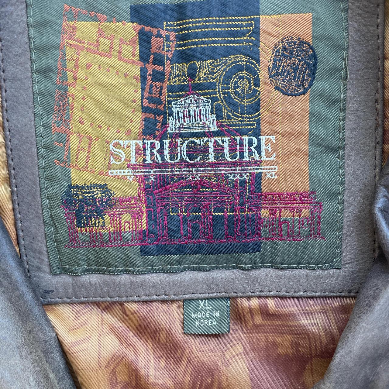 Vintage Structure Leather Bomber Jacket Men's... - Depop