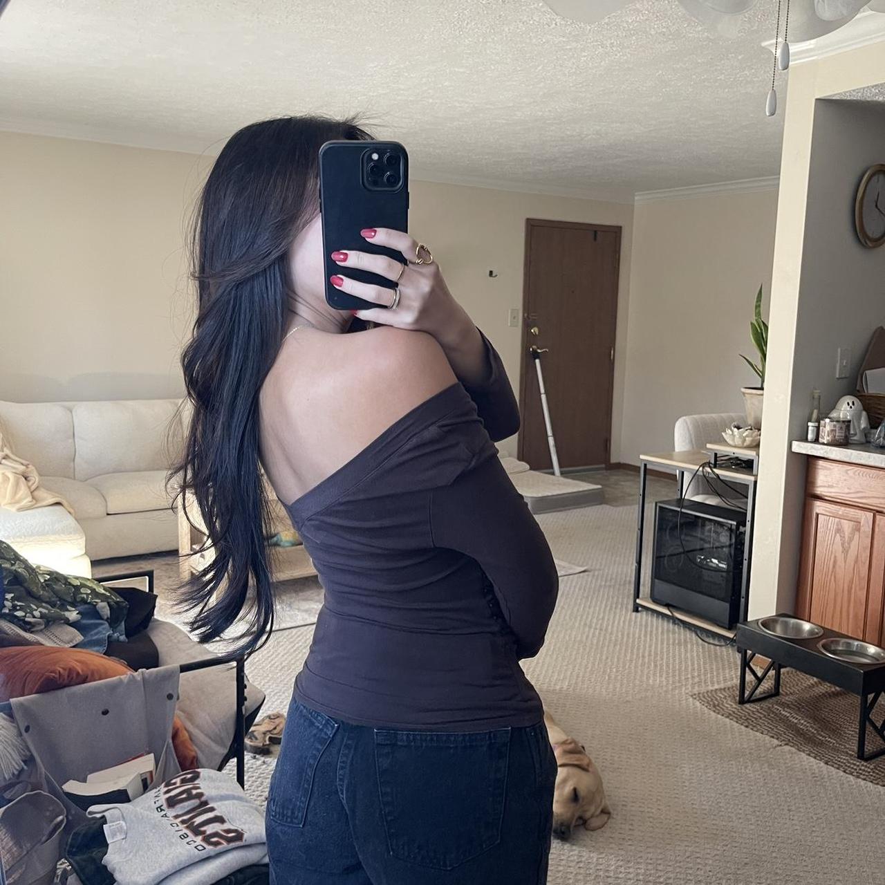 vintage 00s cache brown off the shoulder top size... - Depop