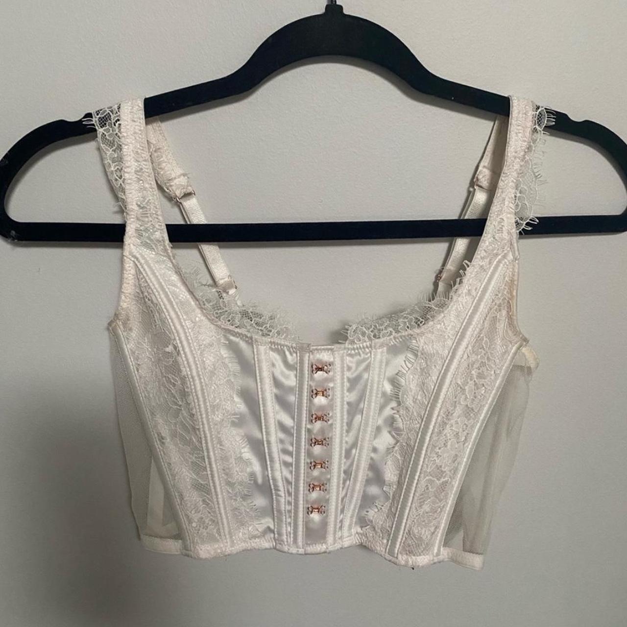 Victoria Secret White corset top with lace details... - Depop
