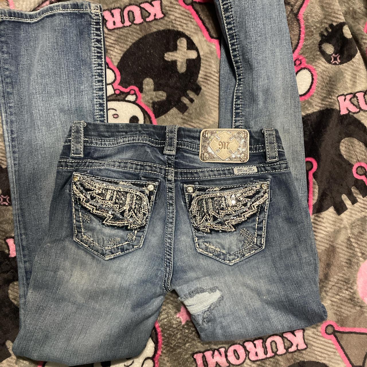 Low rise Miss Me jeans with a cute flare. there is a... - Depop