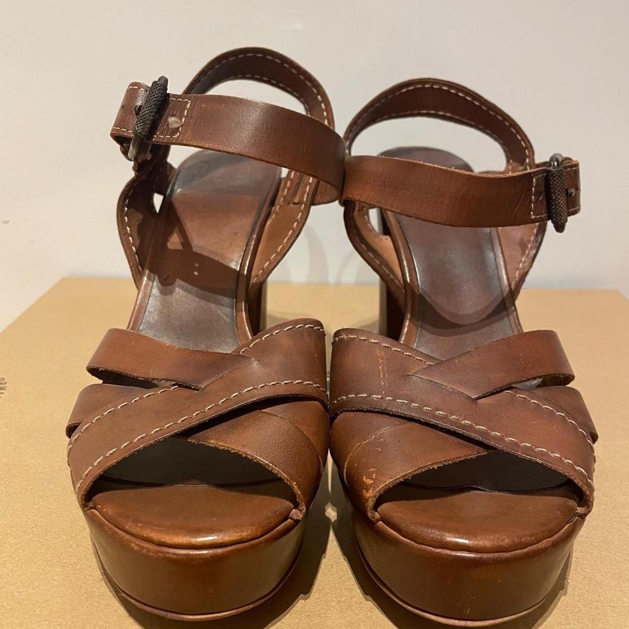 Brown leather Bertie’s Cognac platform sandals with... | Depop