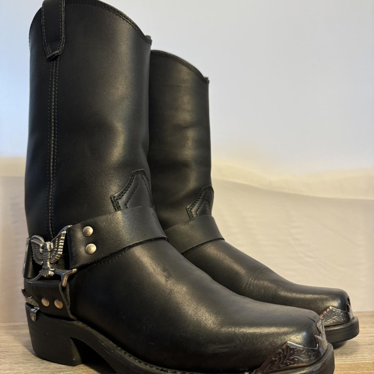 Men’s Dingo 12" Eagle Harness Black Motorcycle Boots... - Depop