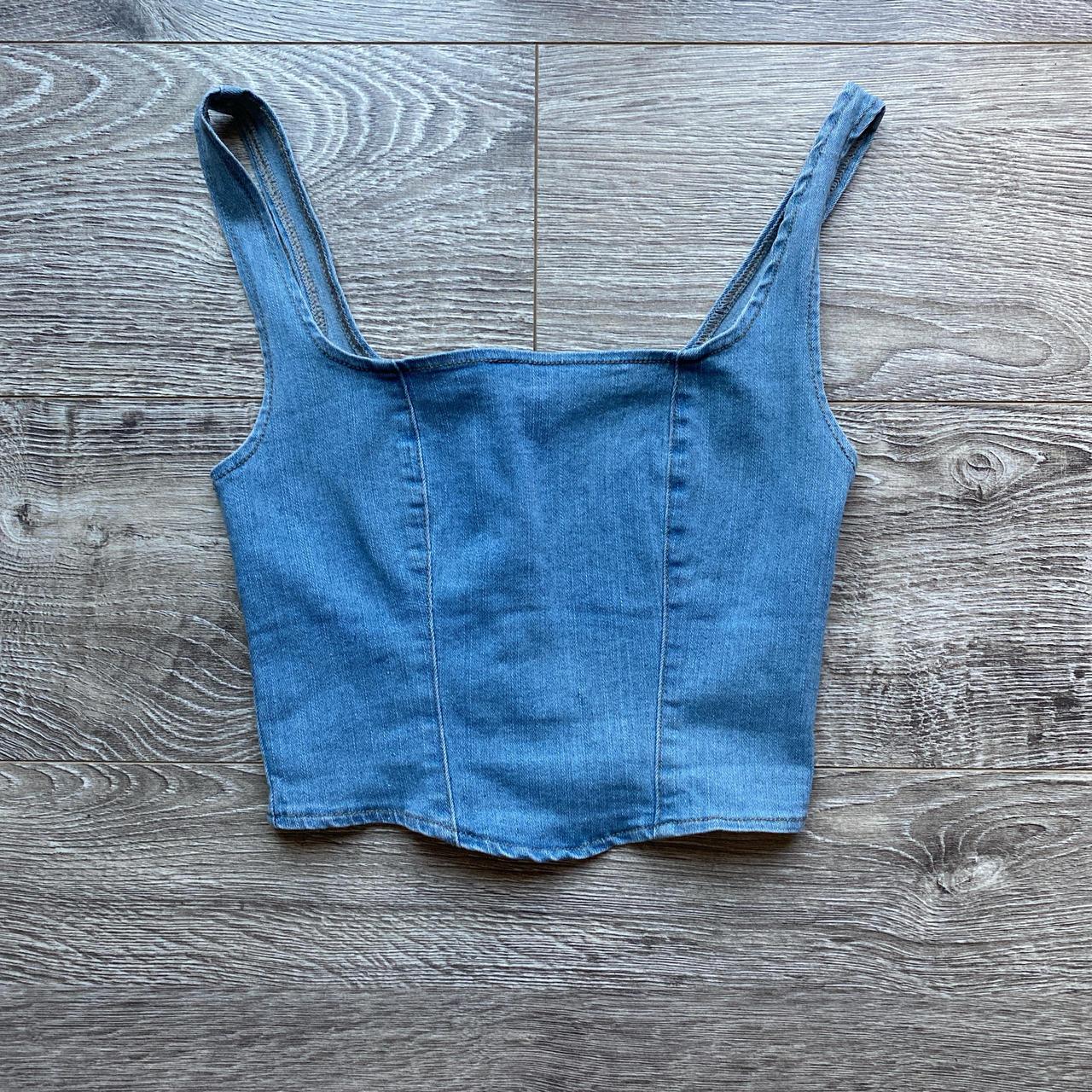 Forever 21 Denim Crop Top. Back zipper closure. Top... | Depop
