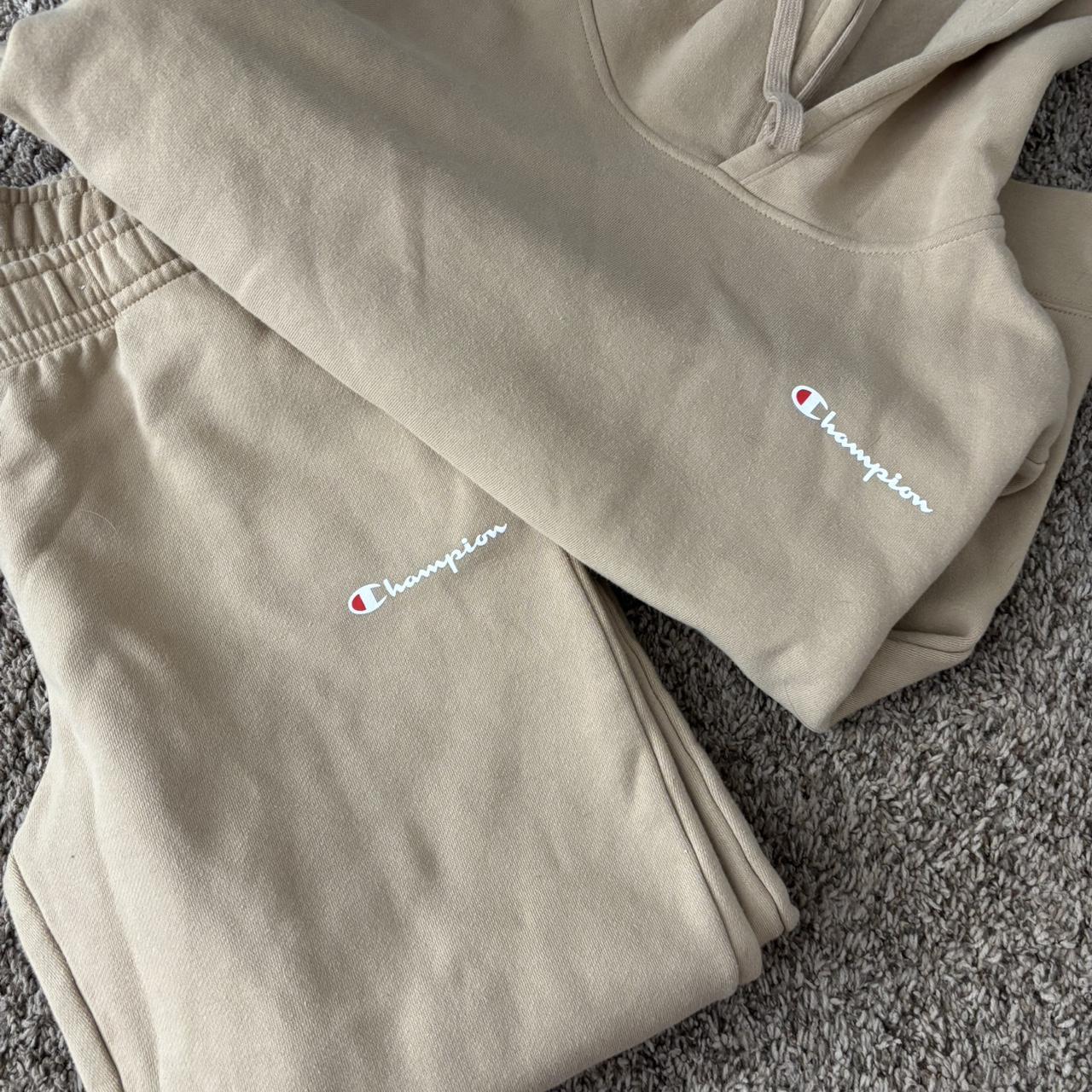 Tan Champion hoodie and sweatpants set | Depop