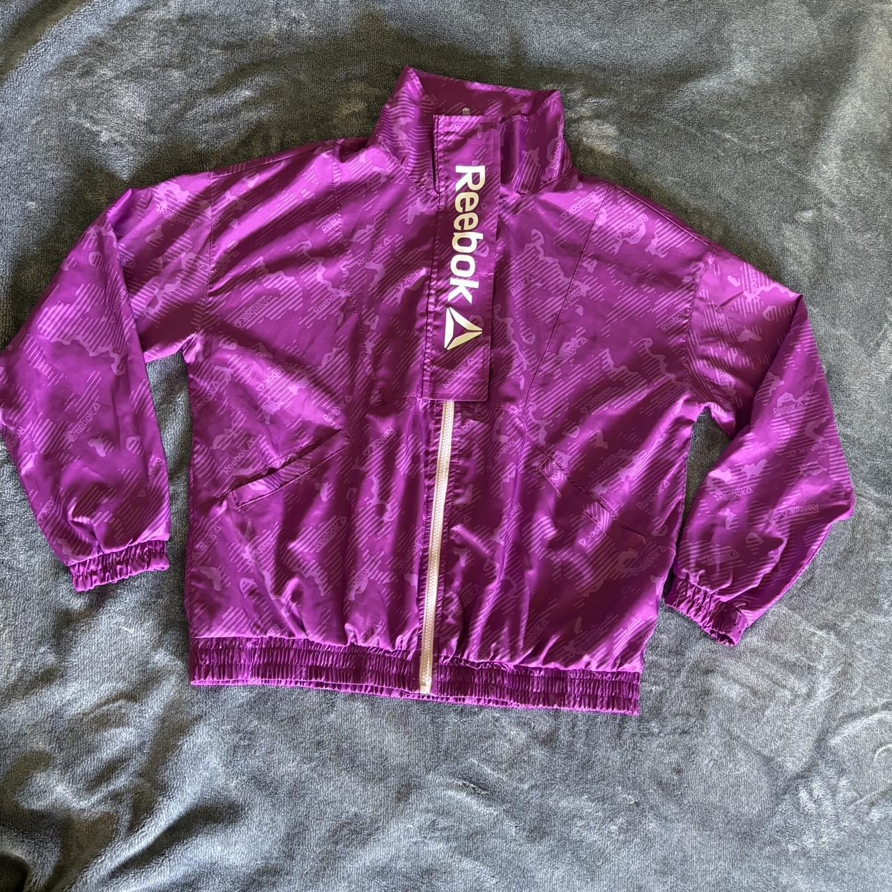 Reebok pink purple and white windbreaker women’s... - Depop