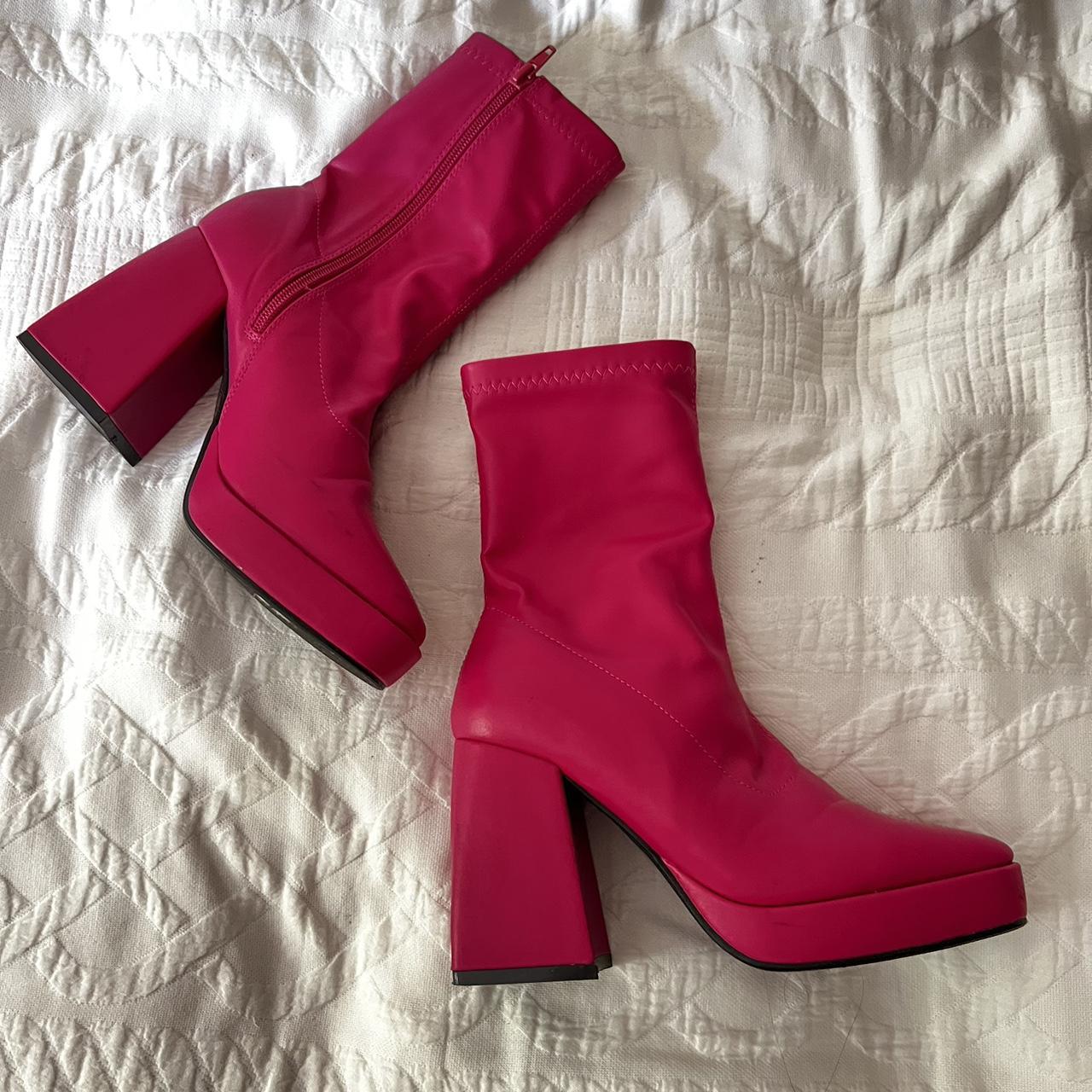 hot pink platform boots with 4 inch heel #platformboots - Depop