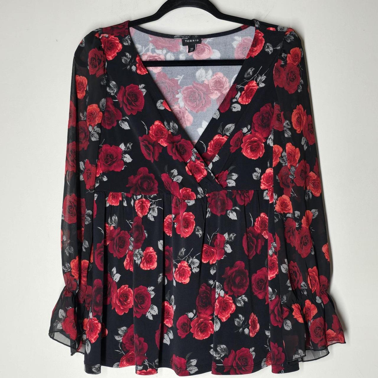 Torrid Blouse Babydoll Dark Romantic Gothic Roses... | Depop