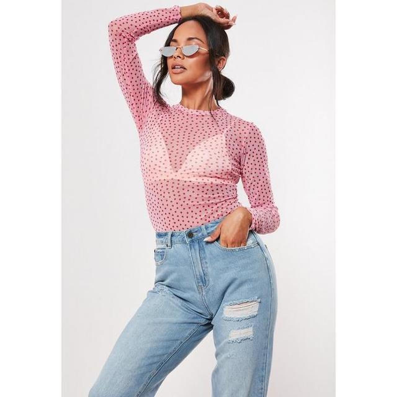 Missguided Pink Heart Print Mesh Bodysuit 💕 *new... - Depop