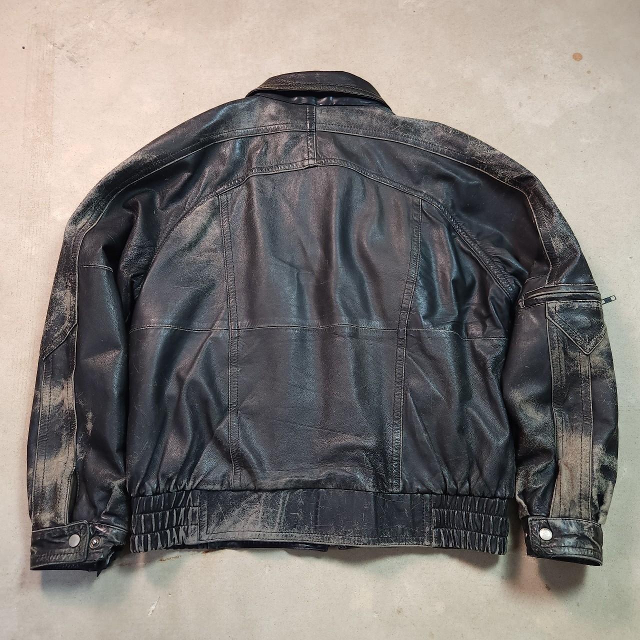 Vintage Black Leather Bomber Jacket Size Medium... - Depop