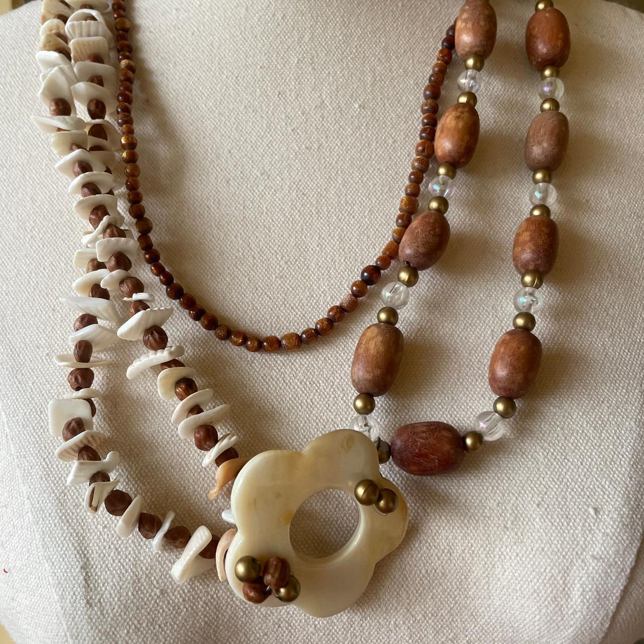Five strand shell and wood necklace vintage 2000s... | Depop