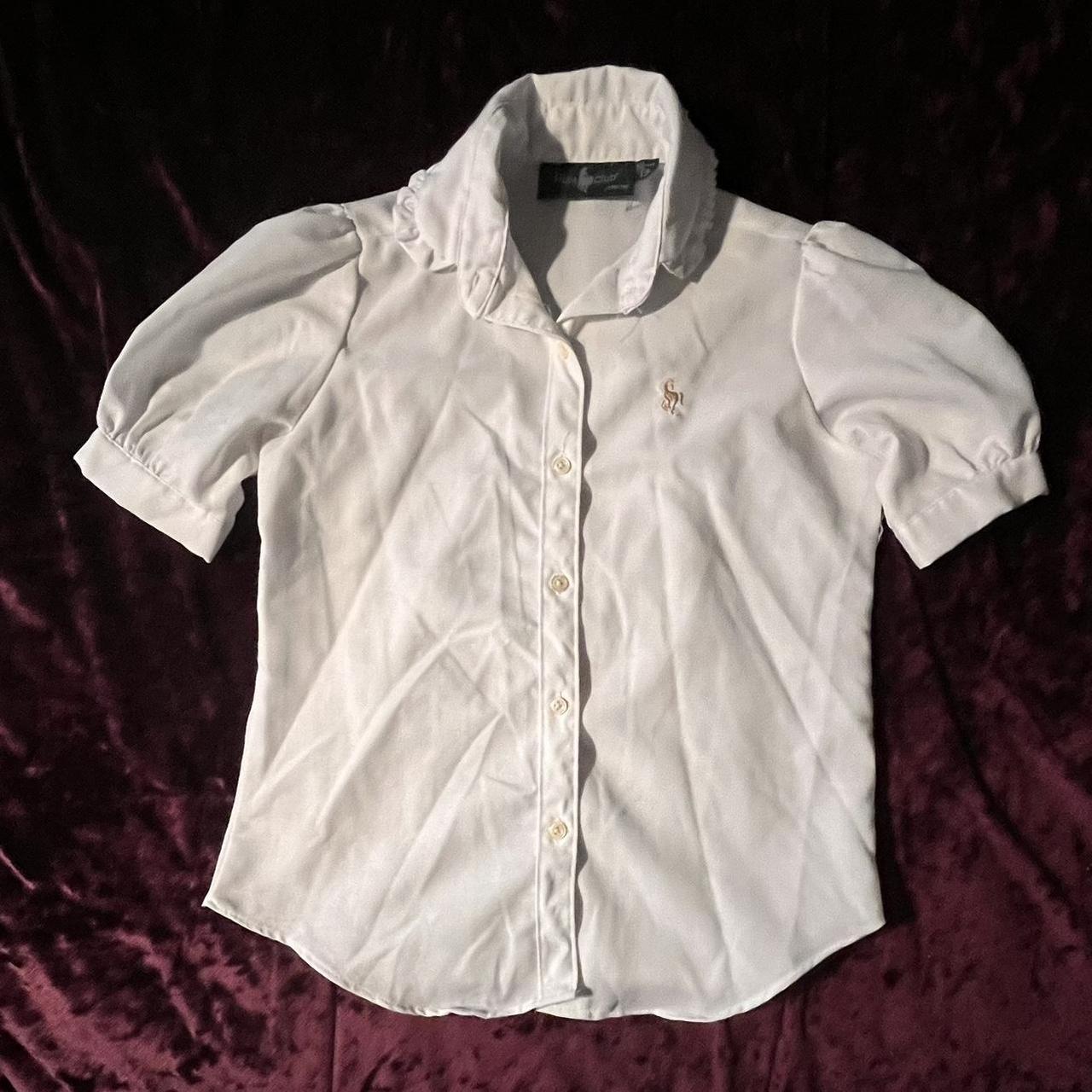 cute white button up size xs!! #y2k #buttonup... - Depop