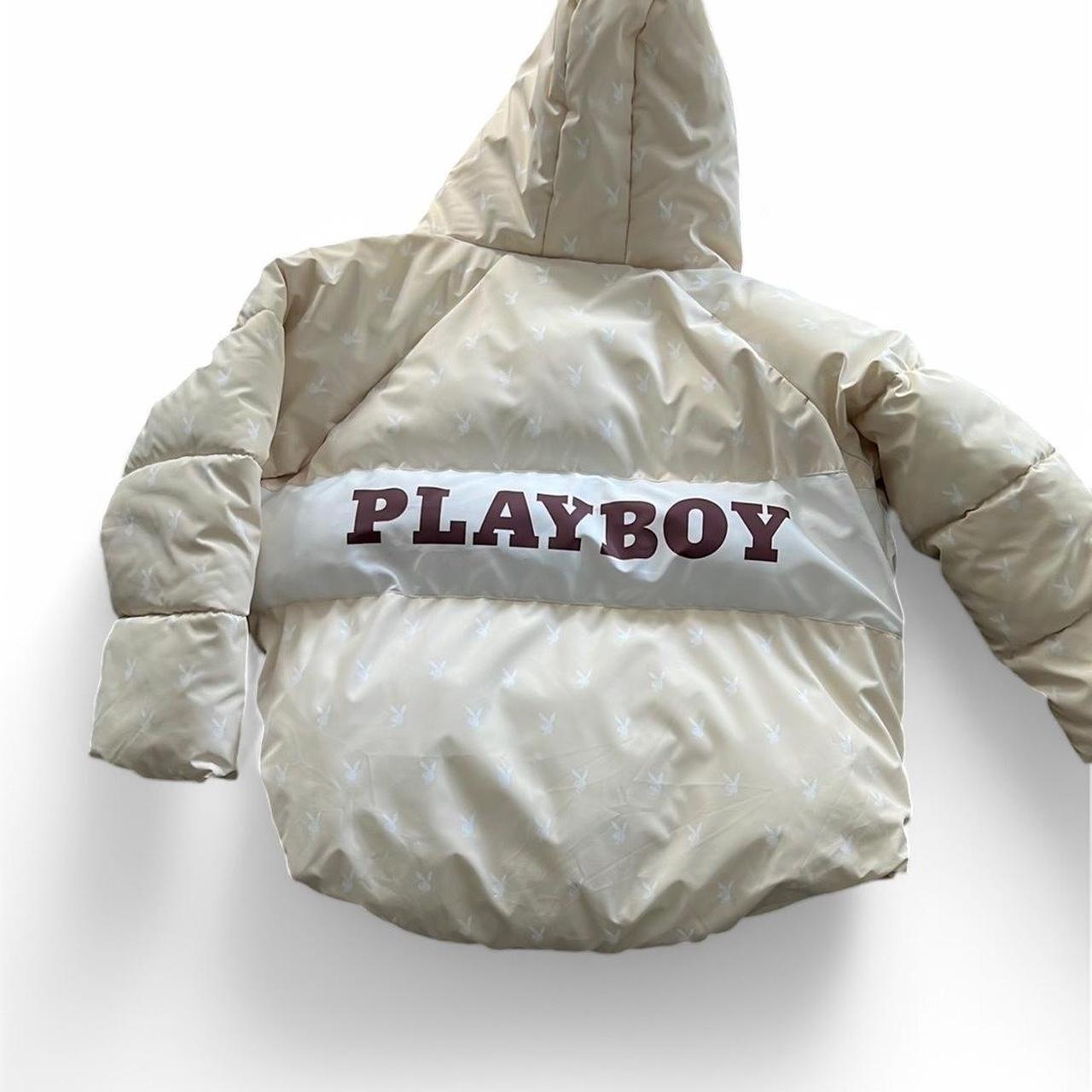 Stylish cream puffer jacket with Playboy logo.... | Depop