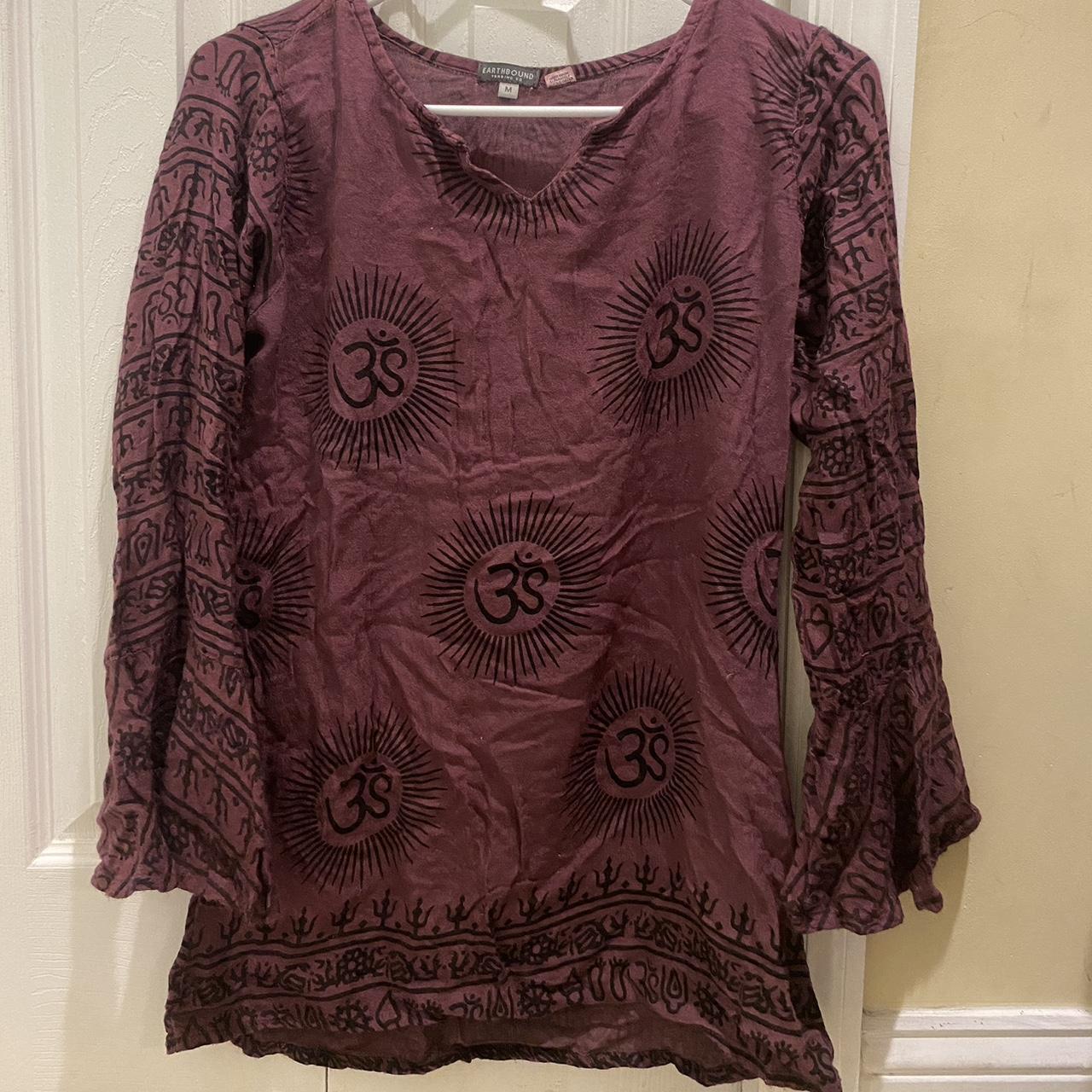 Earthbound Burgundy and black boho top with a slight... - Depop